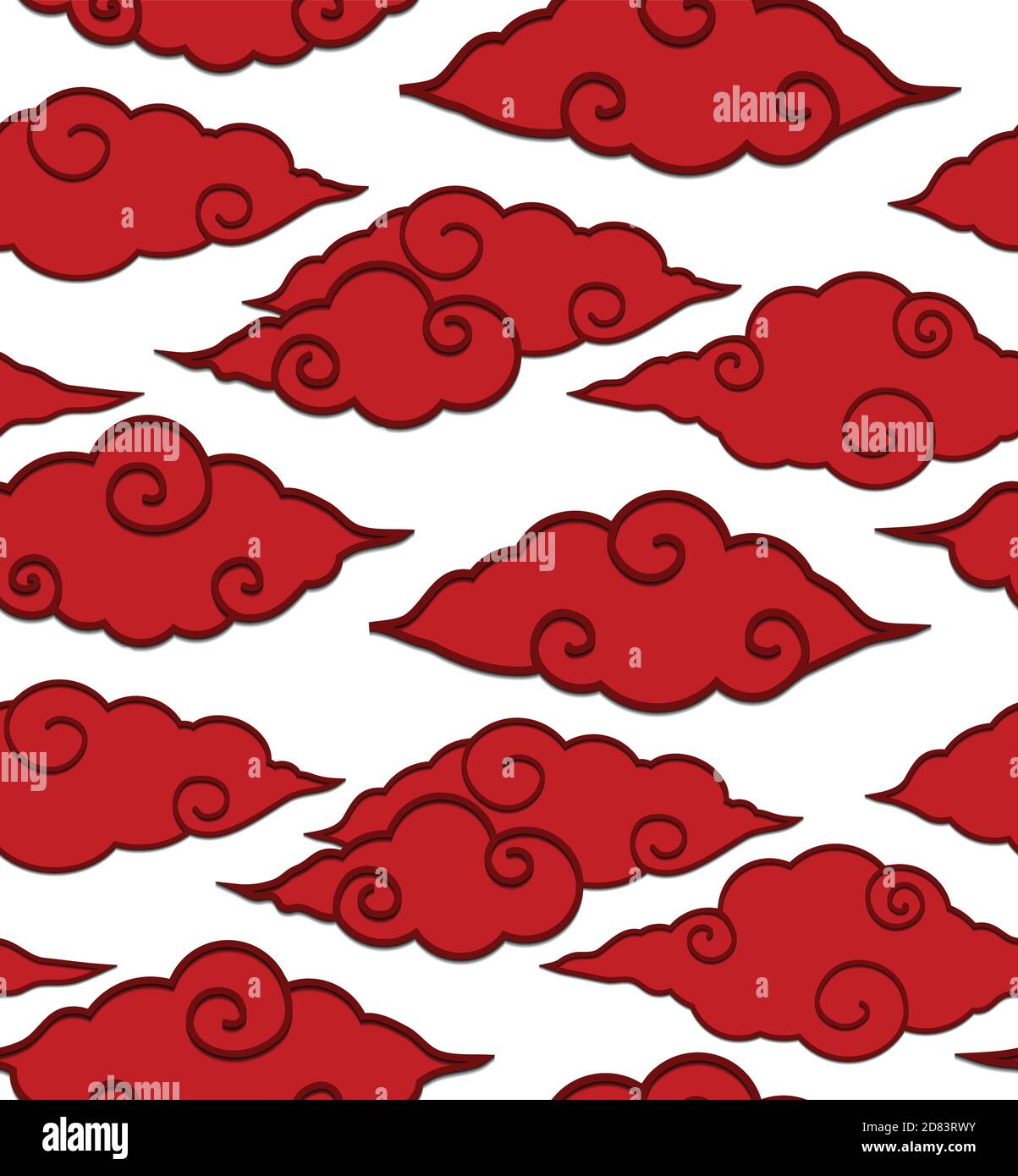 Seamless texture with Chinese red clouds on a white background. Vector ...