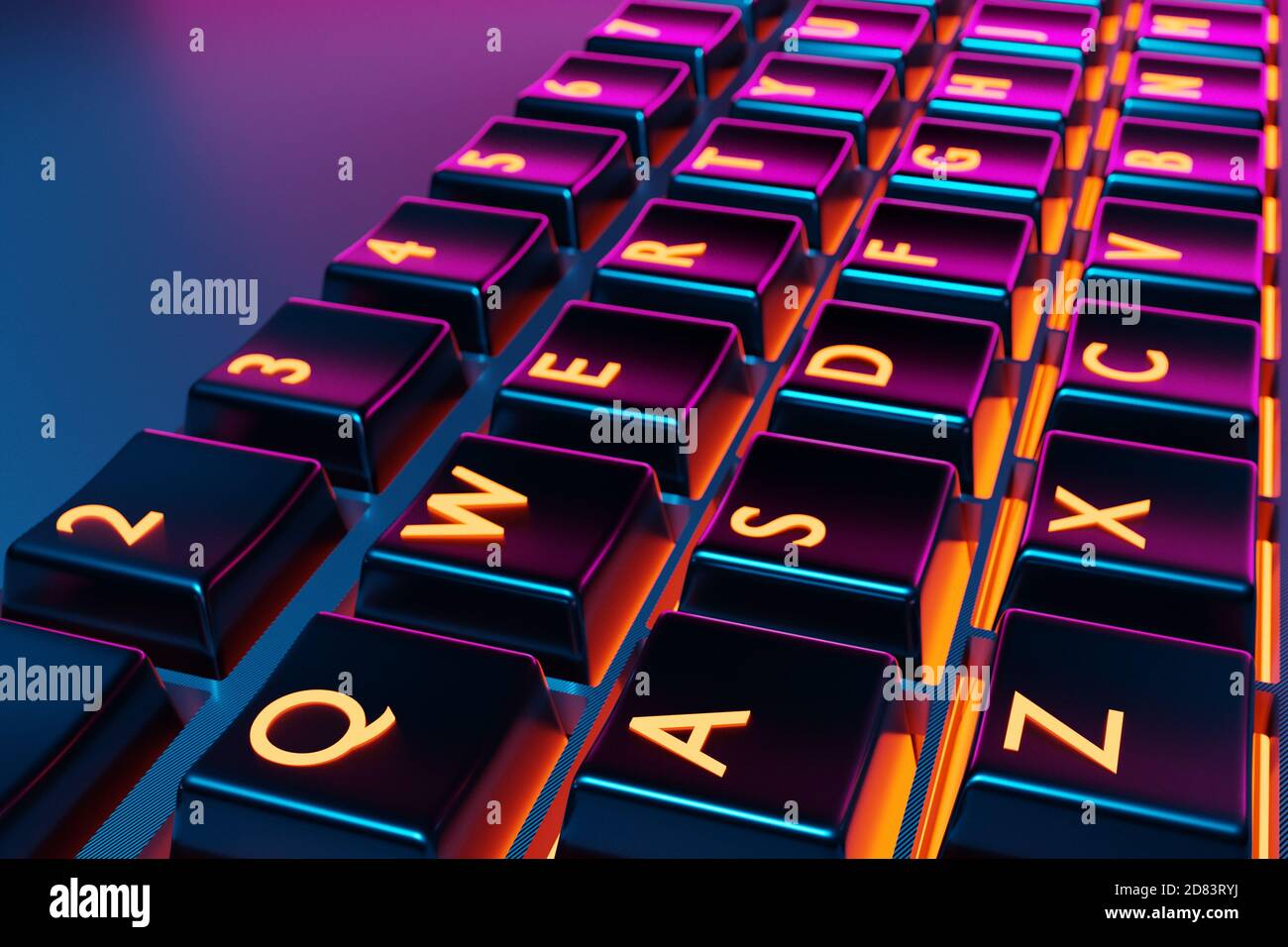 3d illustration, close up of the realistic computer or laptop keyboard ...
