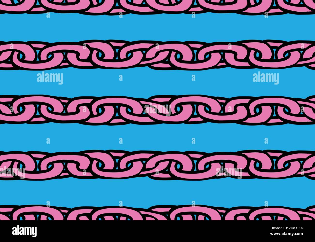 Seamless texture with pink hand drawn horizontal chains on blue ...