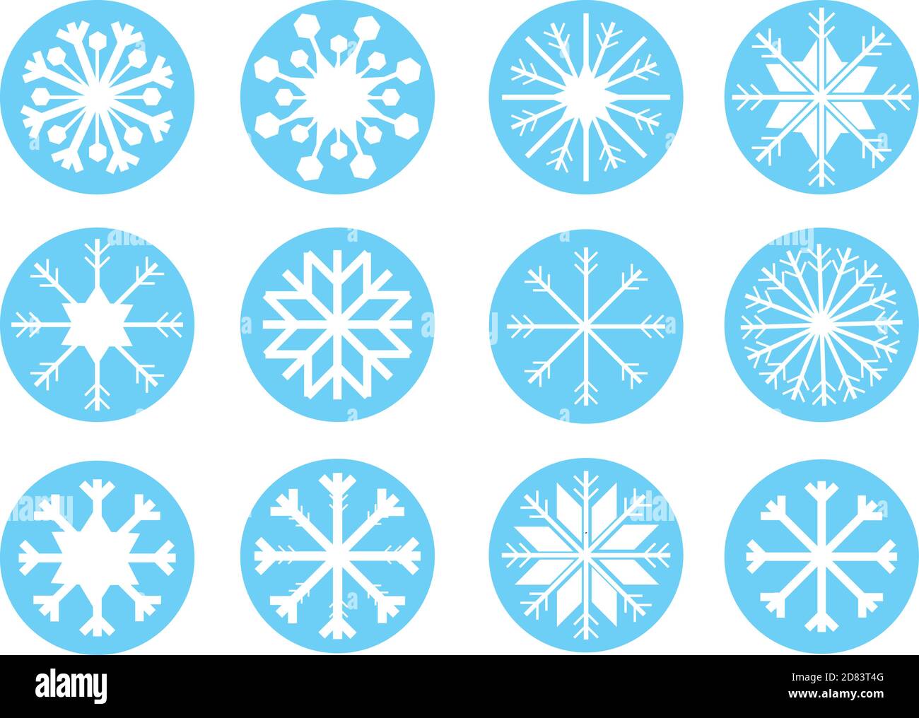 Variety of designs for white snowflakes in blue circle. Vector icons ...