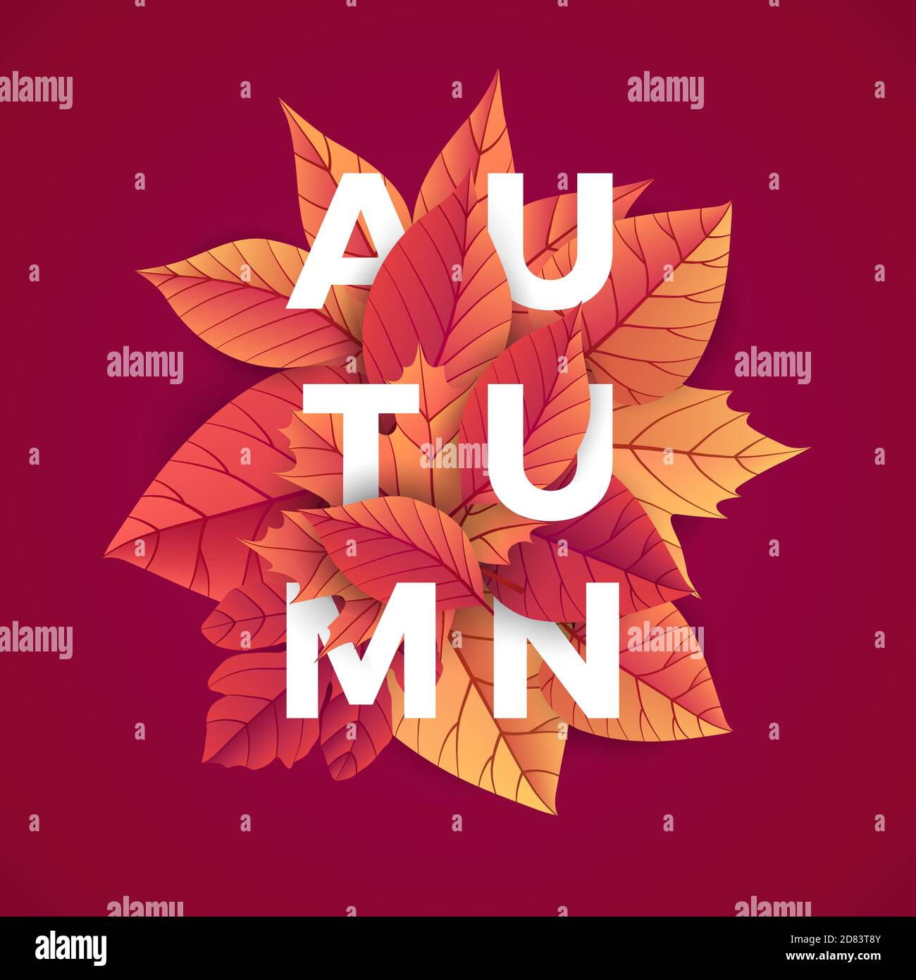 Autumn modern background template with lettering. Bright fall leaves ...