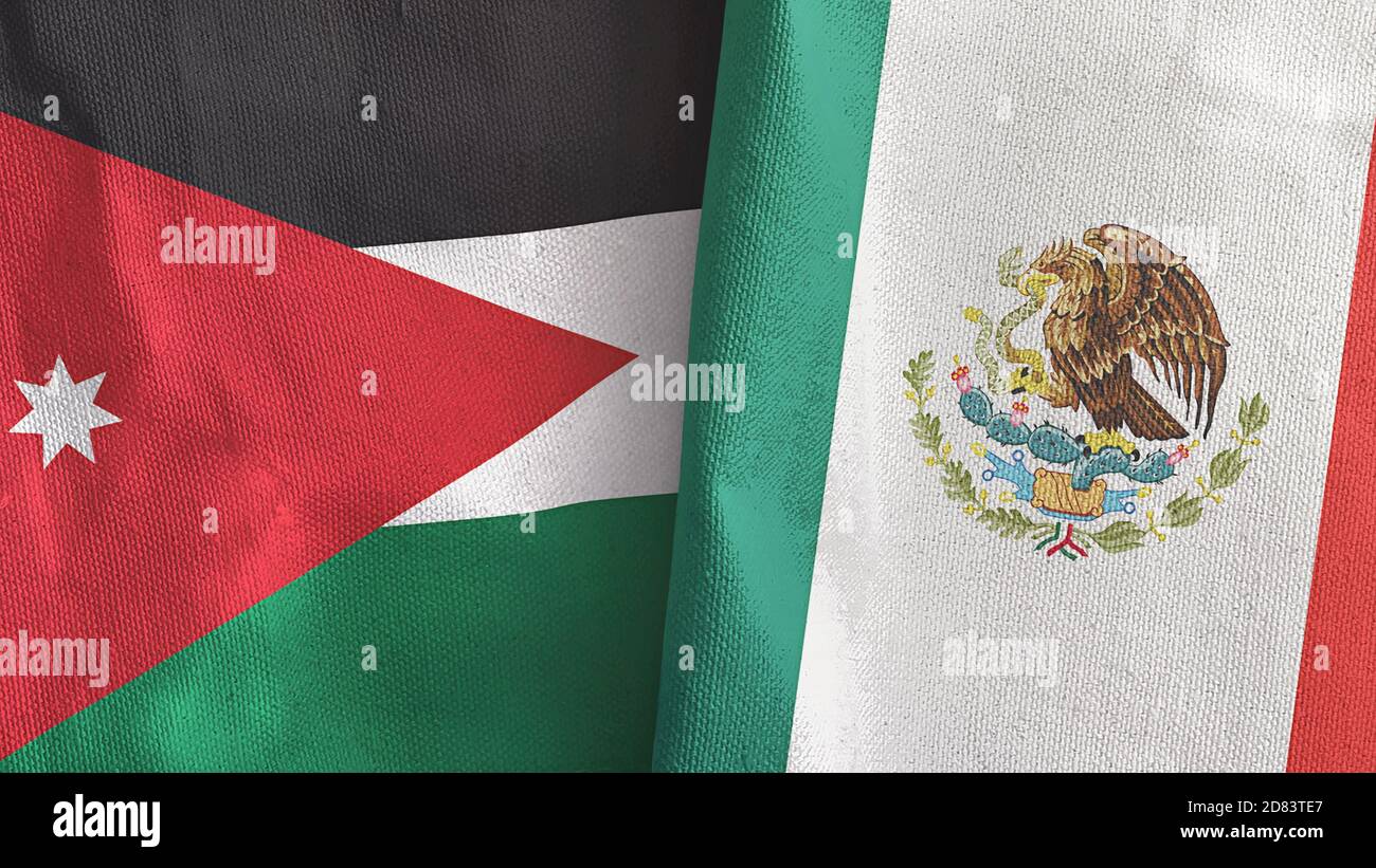 Mexico and Jordan two flags textile cloth 3D rendering Stock Photo - Alamy