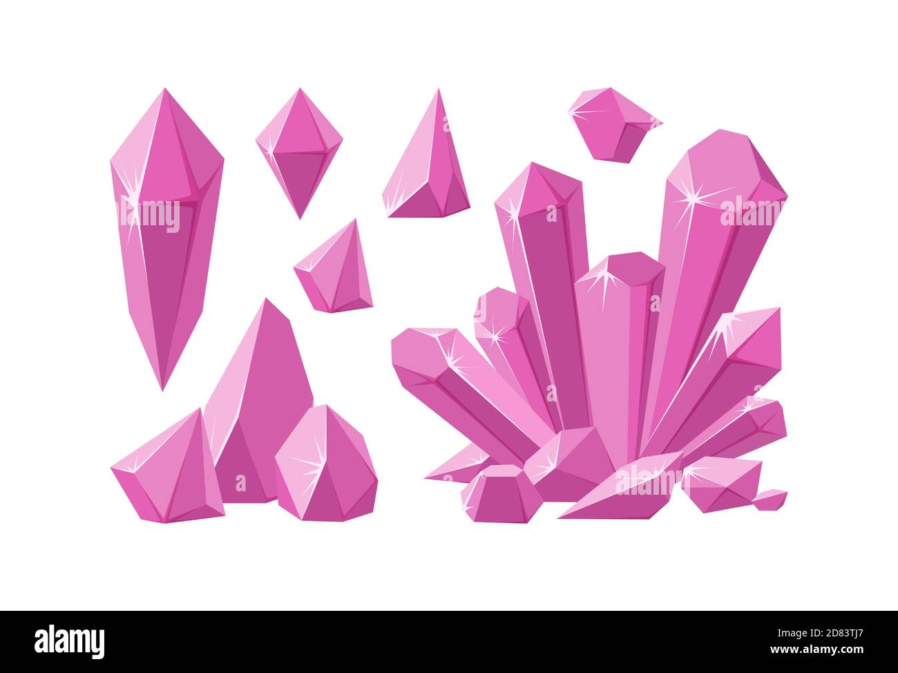 Crystals and pink gemstones. Set of pink stalagmite and smashed ...