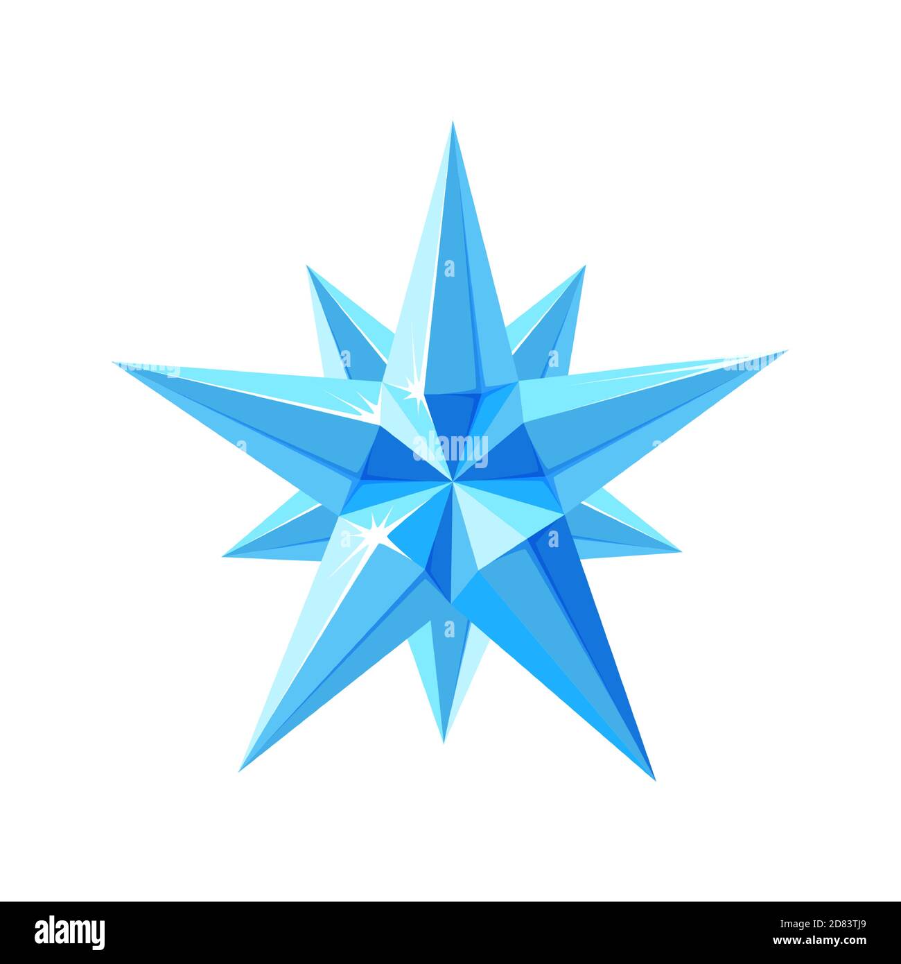 Crystal star with sparkling facets. Shimmering star snowflake made of ...