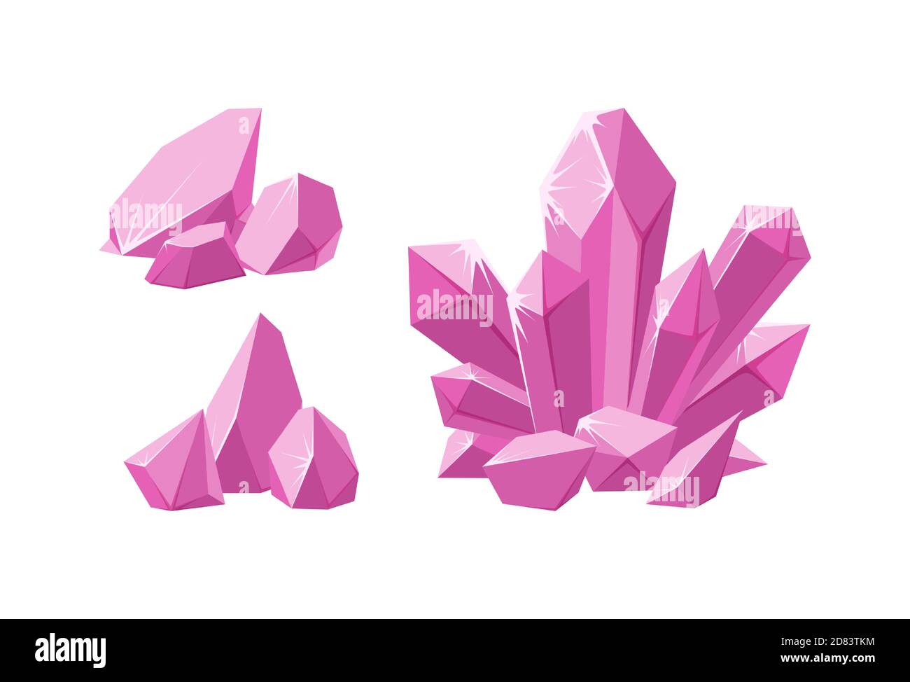 Crystals and pink prescious pieces of rock. Set of pink stalagmite and ...