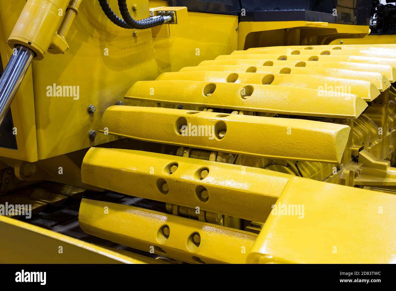 Detail of excavator track pads for heavy duty job; construction ...