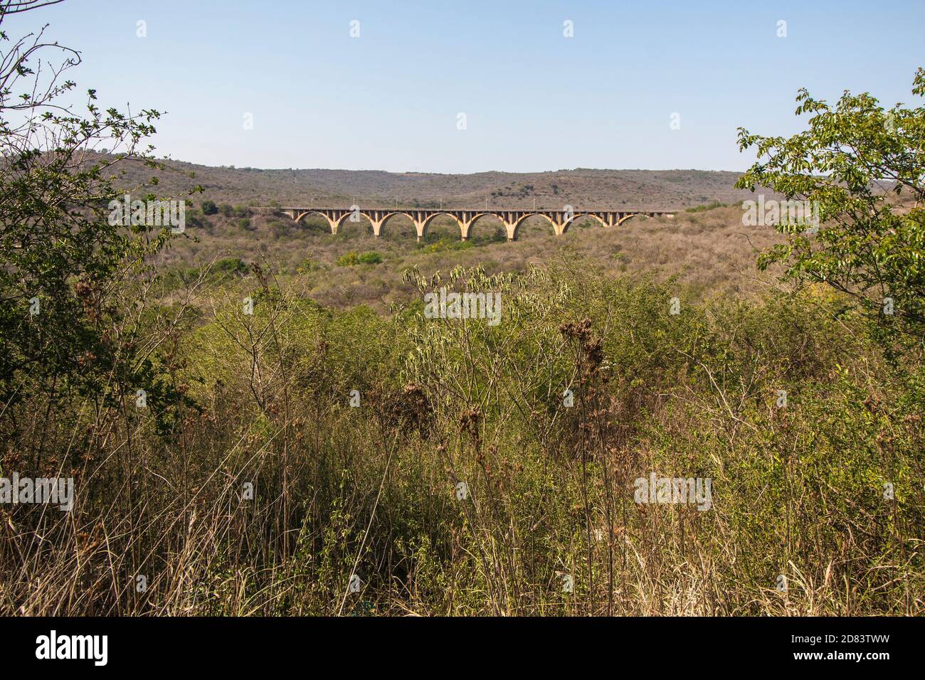Arched railway bridge over gorge in rural countryside Stock Photo - Alamy