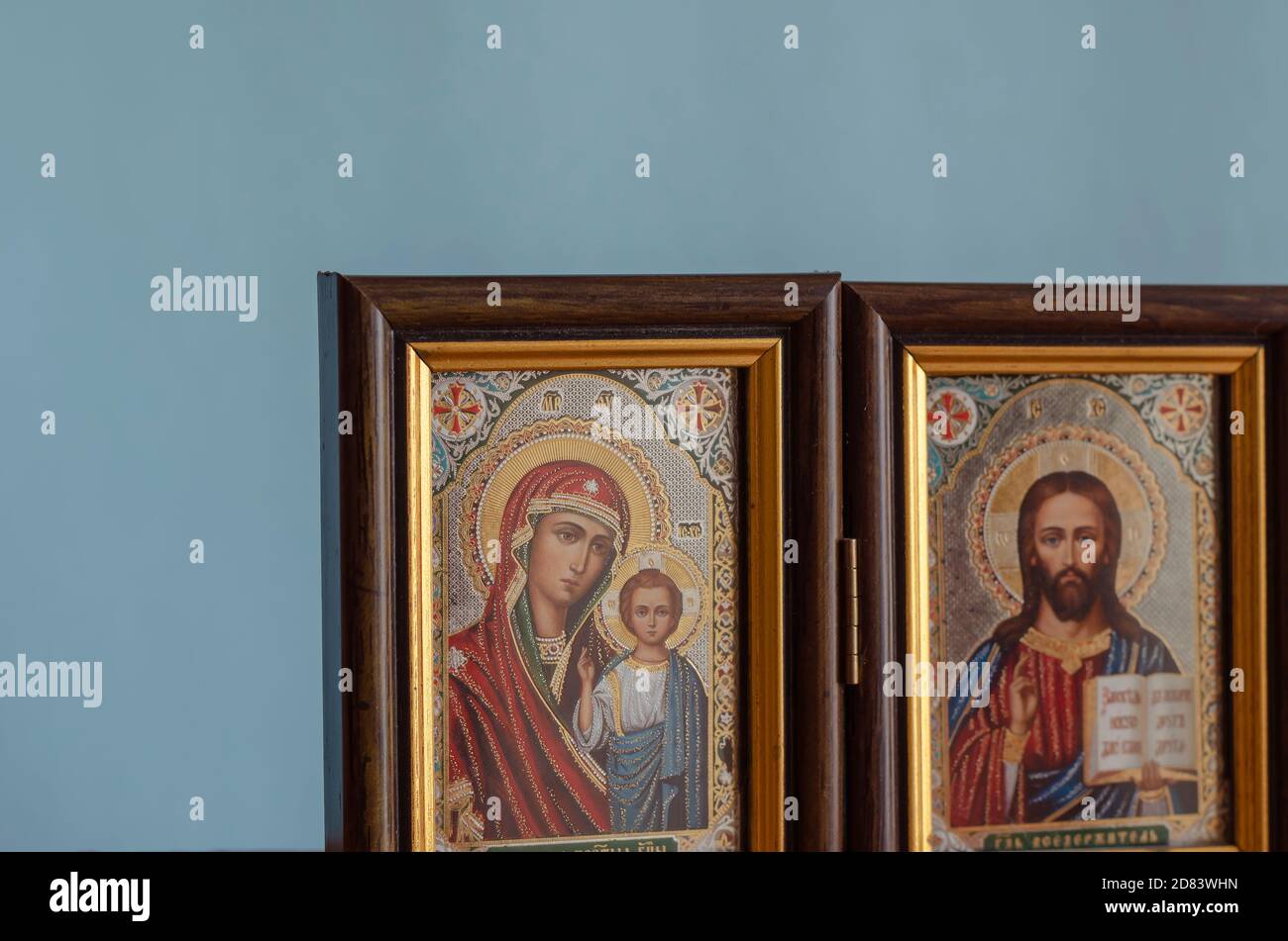 Christian icon depicting Christ and the holy virgin Mary. The ...