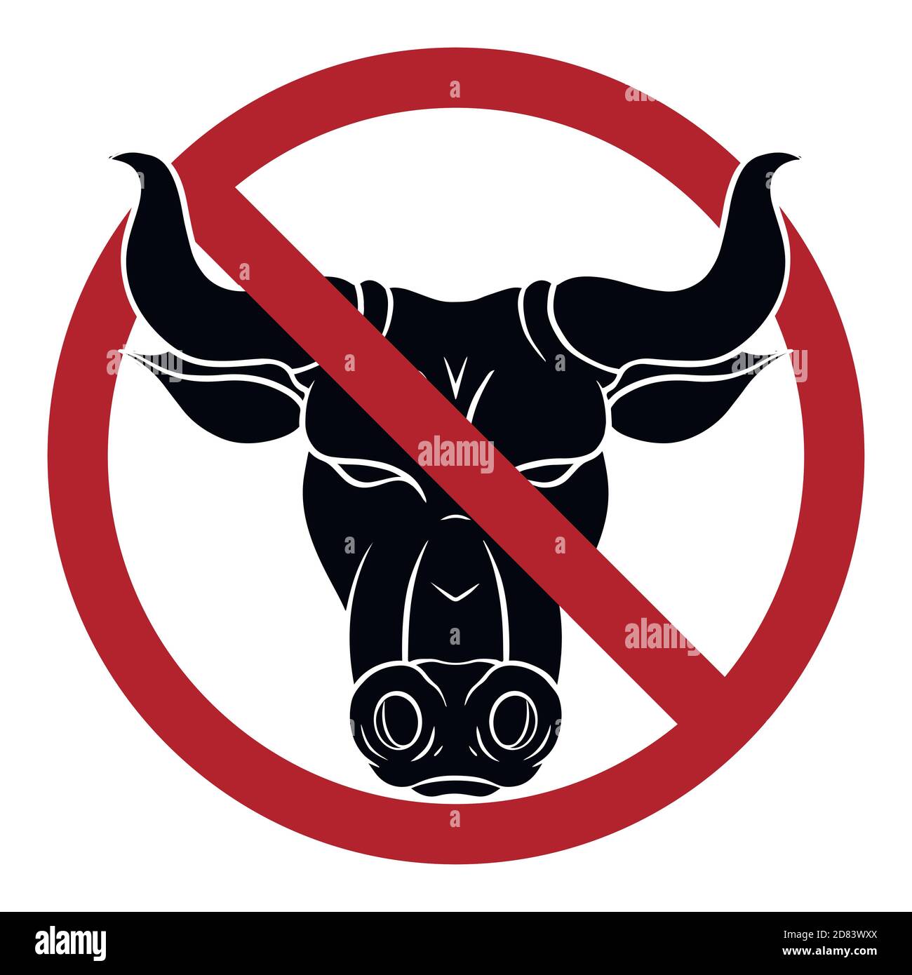 Black silhouette of a bull s head in a red prohibition sign. Ban on ...