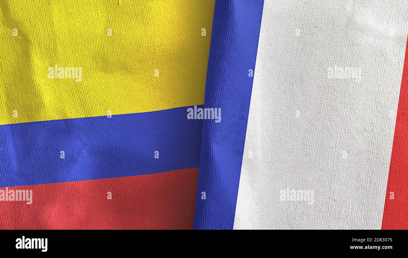 France and Colombia two flags textile cloth 3D rendering Stock Photo ...