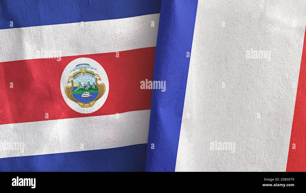 France and Costa Rica two flags textile cloth 3D rendering Stock Photo ...