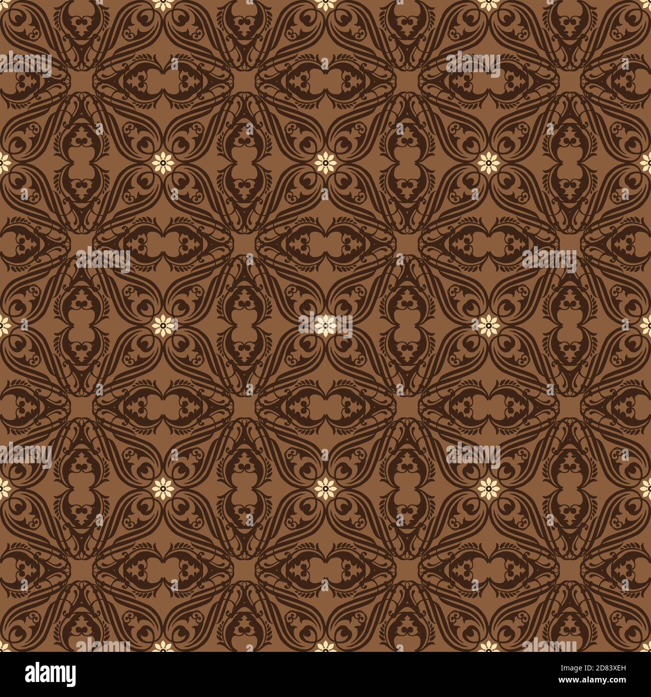 Unique flower patterns on Jogja batik with modern dark brown color ...