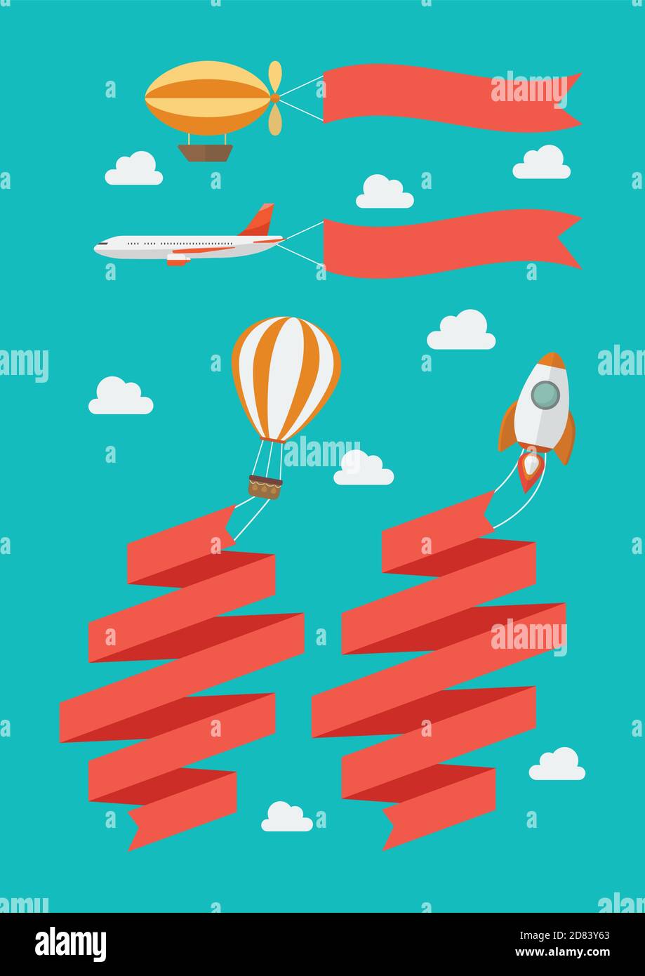 Set of flying vehicle pull the banners. Vector illustration Stock ...