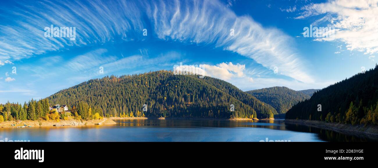 panorama of mountain lake in autumn season. beautiful countryside ...