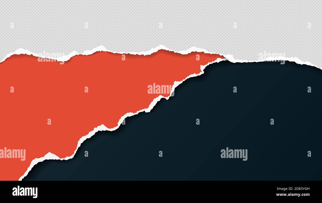 Torn of red and white dotted paper strips, pieces are on black ...