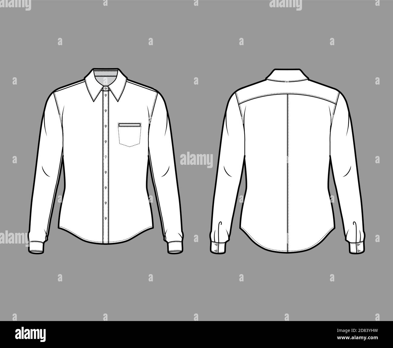 Classic shirt technical fashion illustration with long sleeve with cuff ...