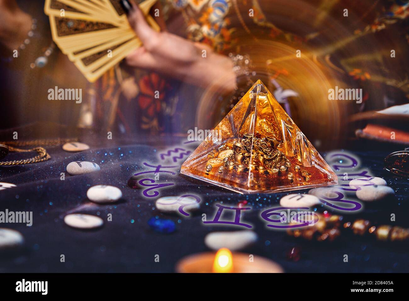 Magic divination and esotericism. Magic glass pyramid with a magical ...