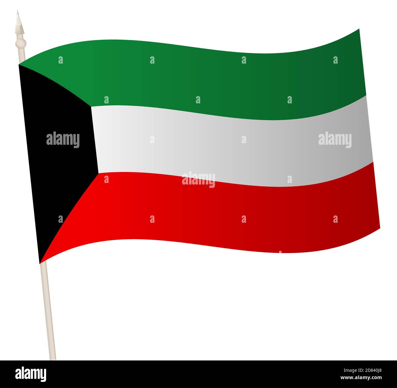 Vector Waving flag on a flagpole. The national flag of Kuwait. Color ...
