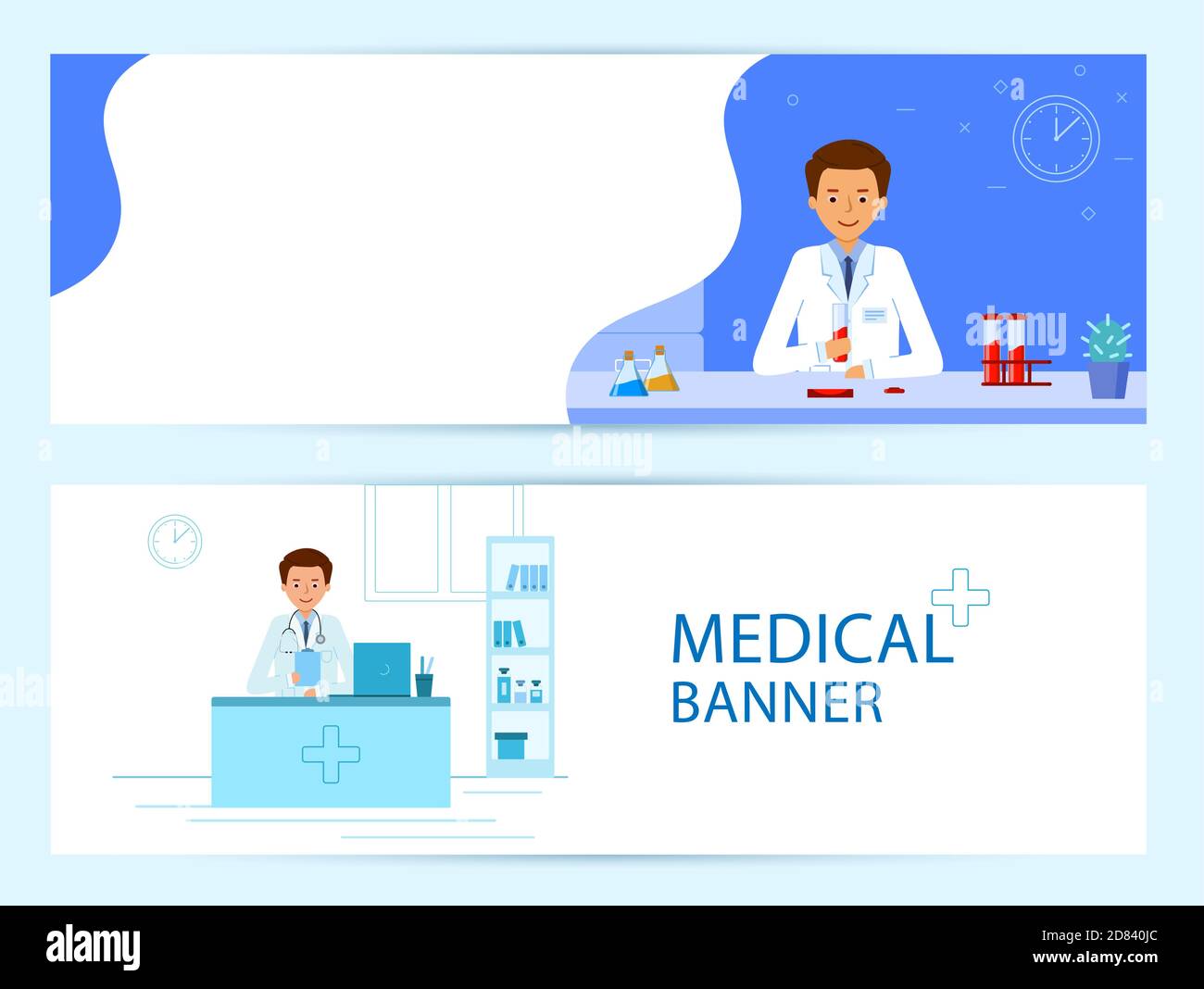 Horizontal medical banner. Doctor therapist sitting at a table in the ...