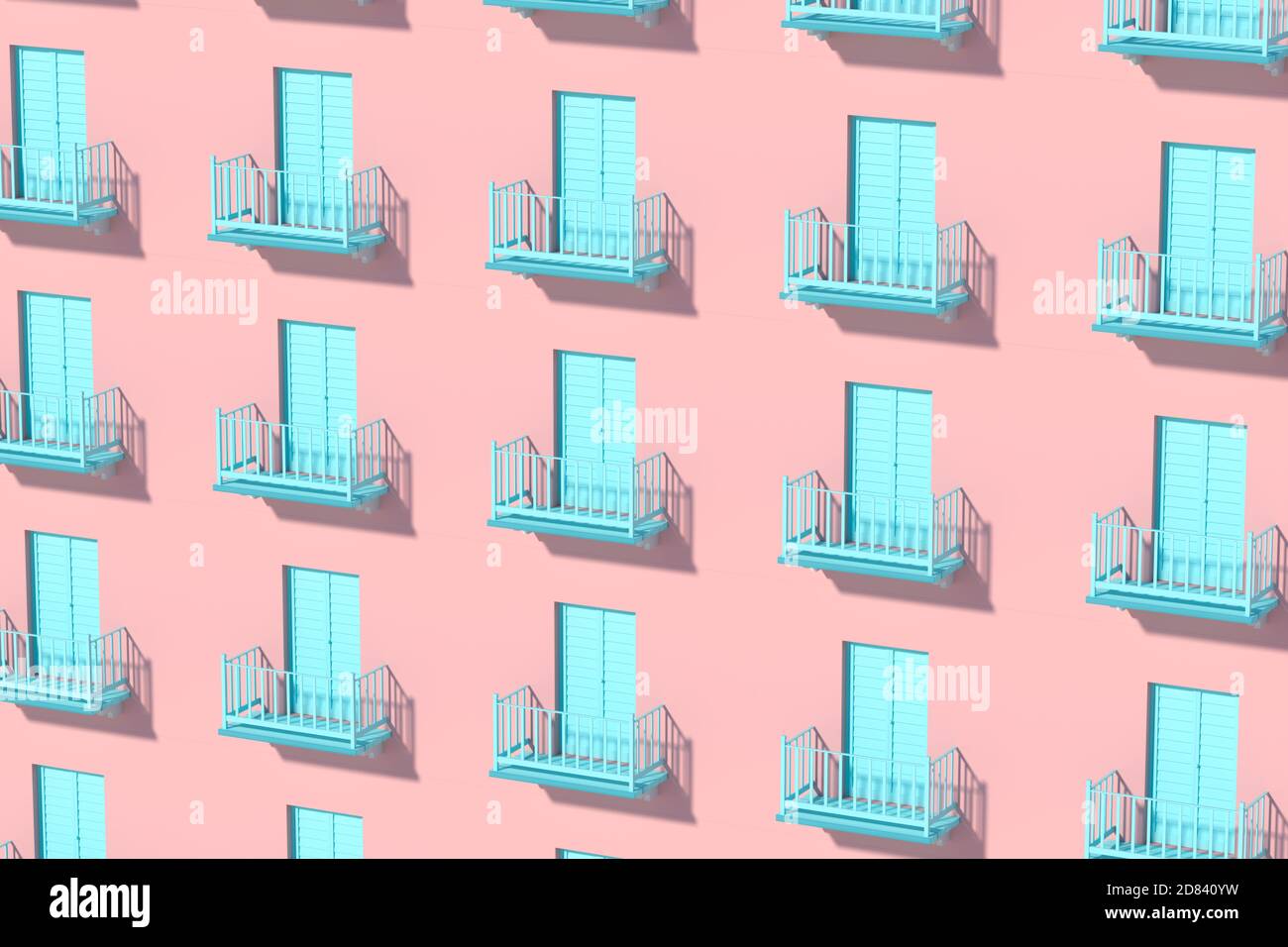 Balcony structure outside the building, 3d rendering. Computer digital ...