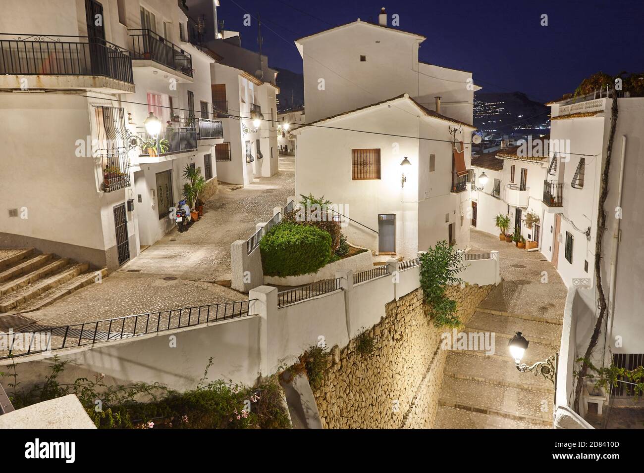 Spanish mediterranean village of Altea. Picturesque white facades by ...