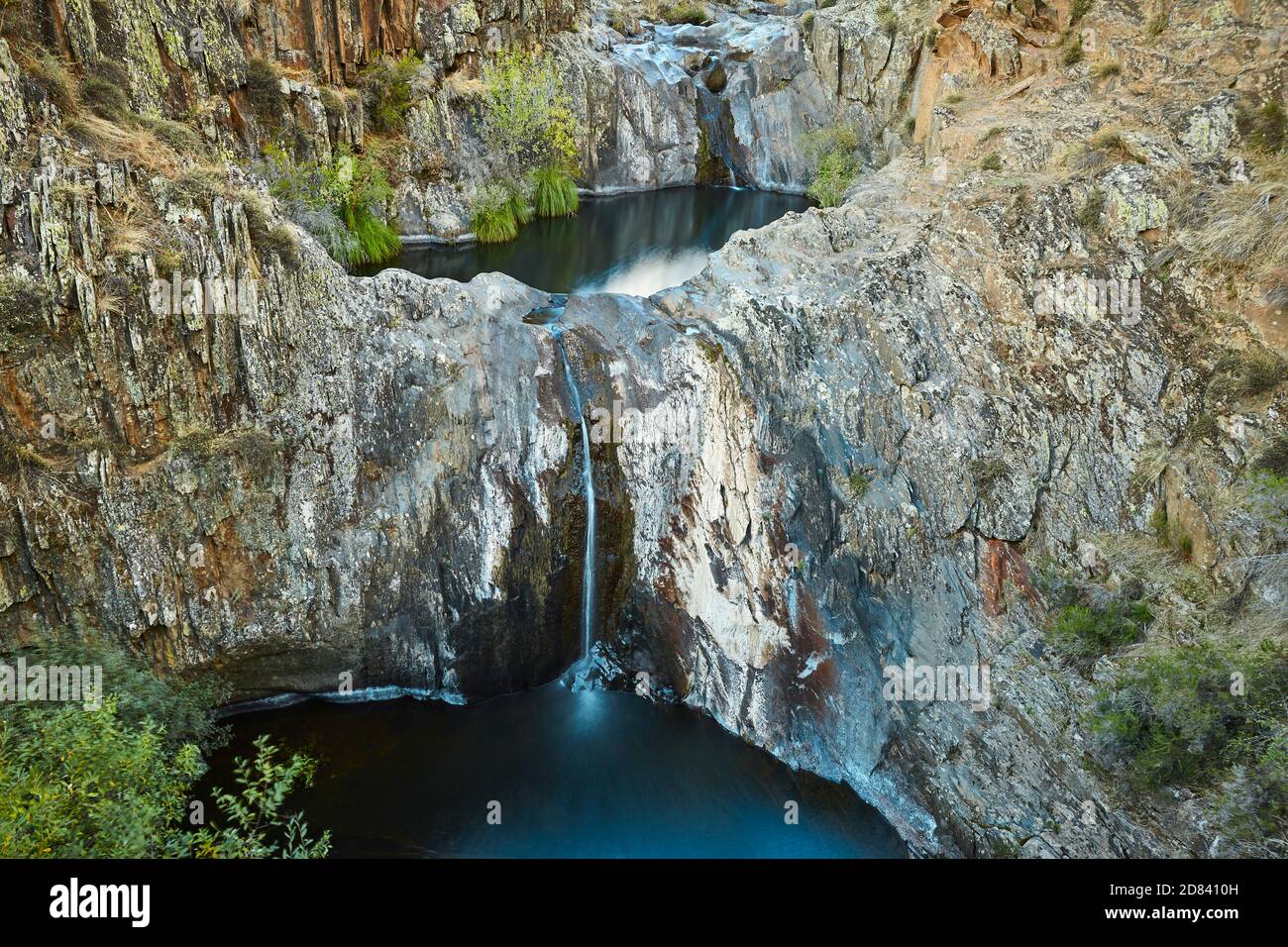 Dry waterfall and puddle landscape in Roblelacasa Guadalajara, Spain ...