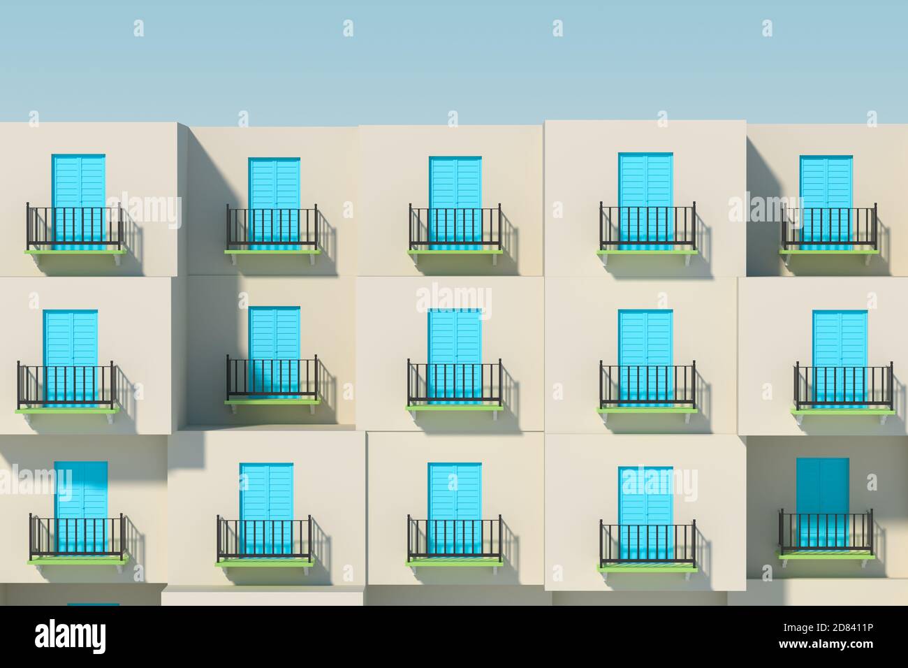 Balcony structure outside the building, 3d rendering. Computer digital ...