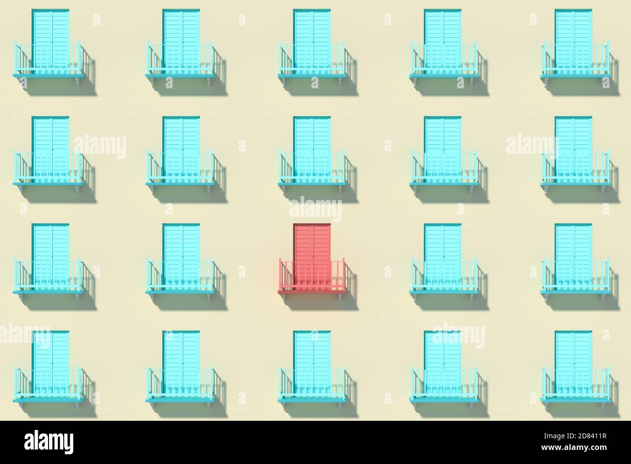 Balcony structure outside the building, 3d rendering. Computer digital ...