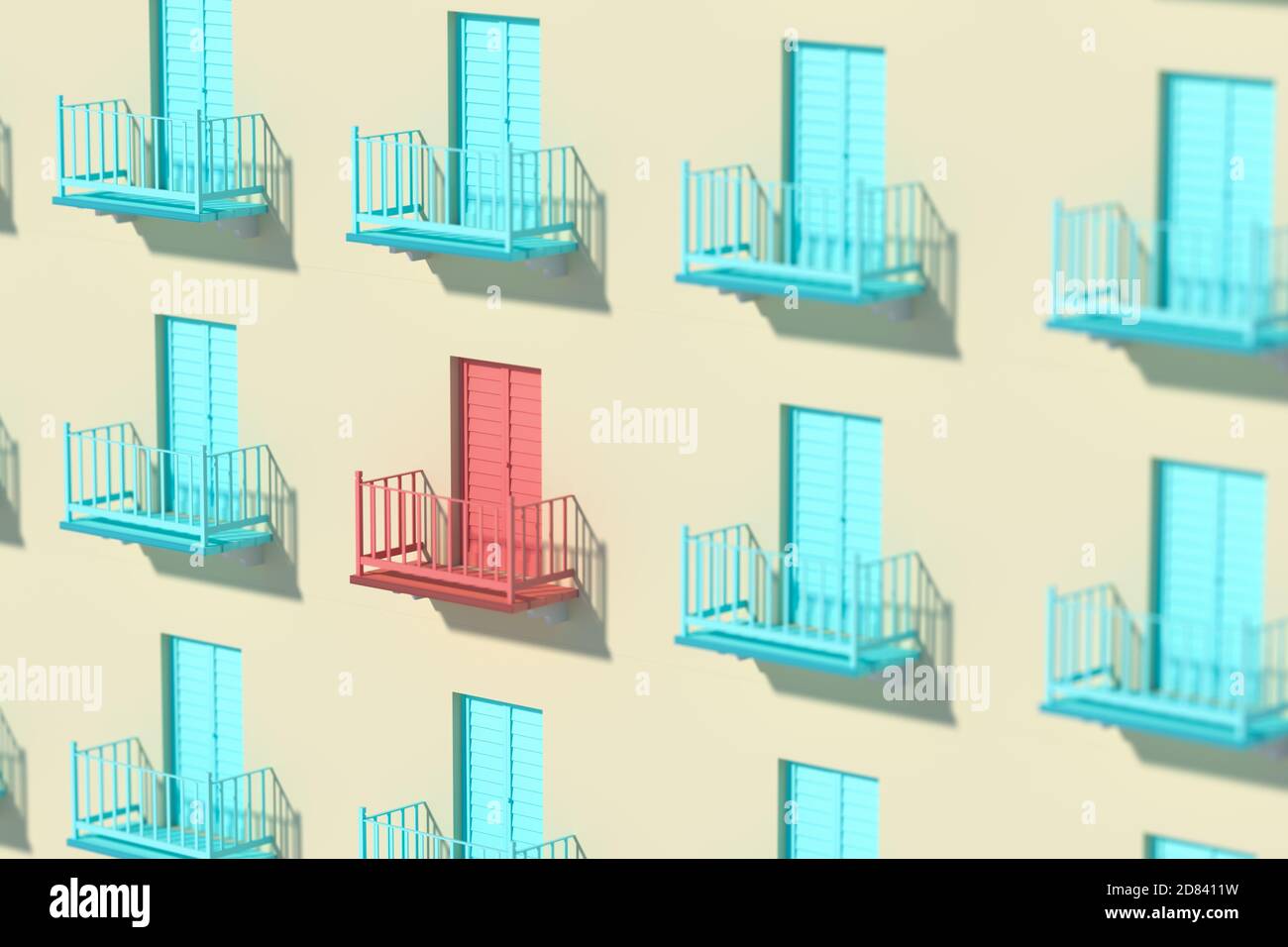 Balcony structure outside the building, 3d rendering. Computer digital ...