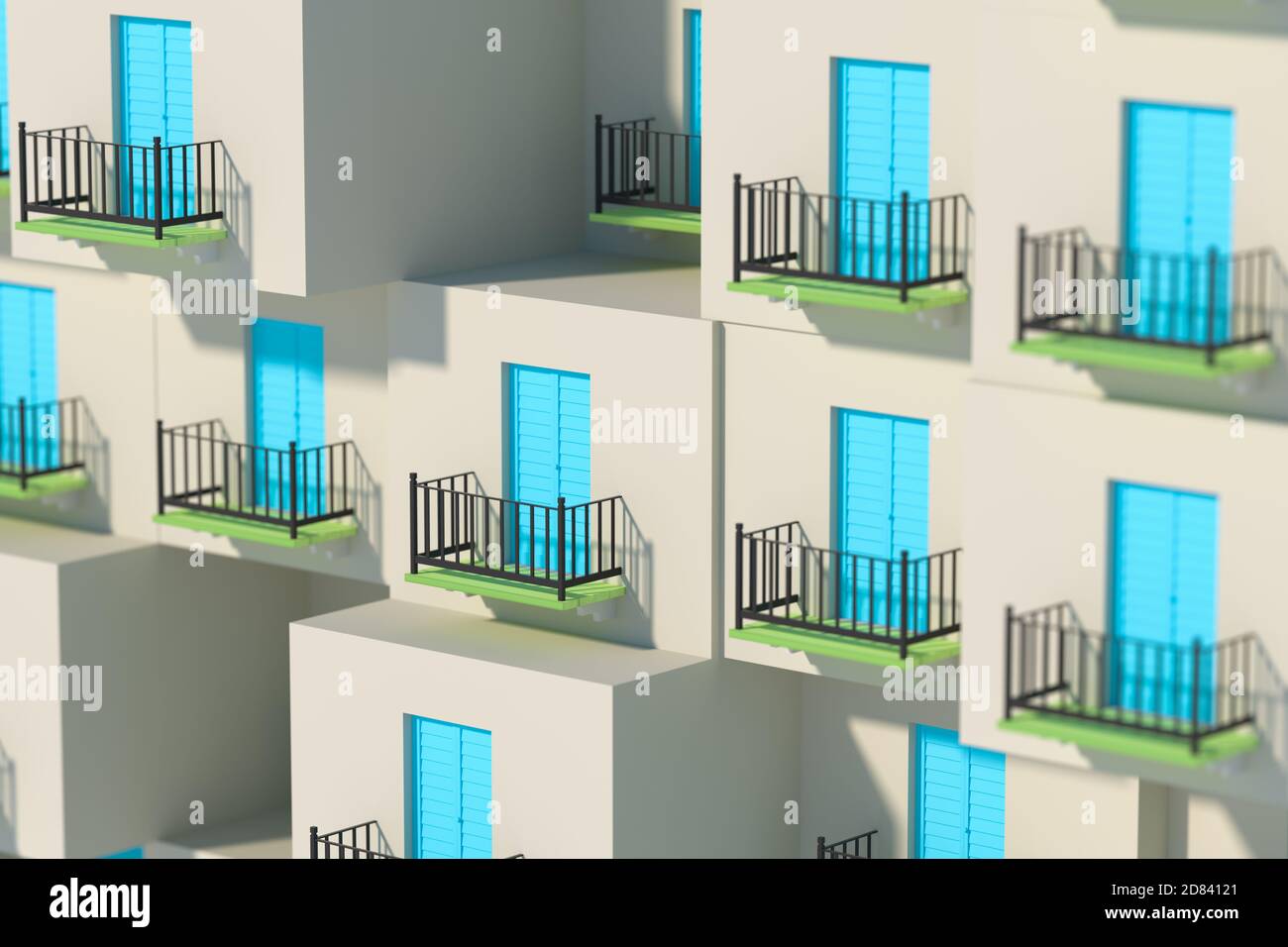 Balcony structure outside the building, 3d rendering. Computer digital ...