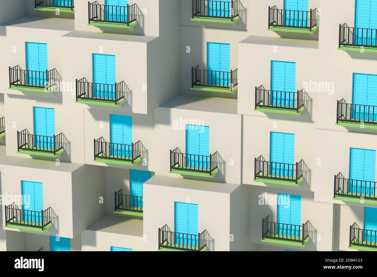 Balcony structure outside the building, 3d rendering. Computer digital ...