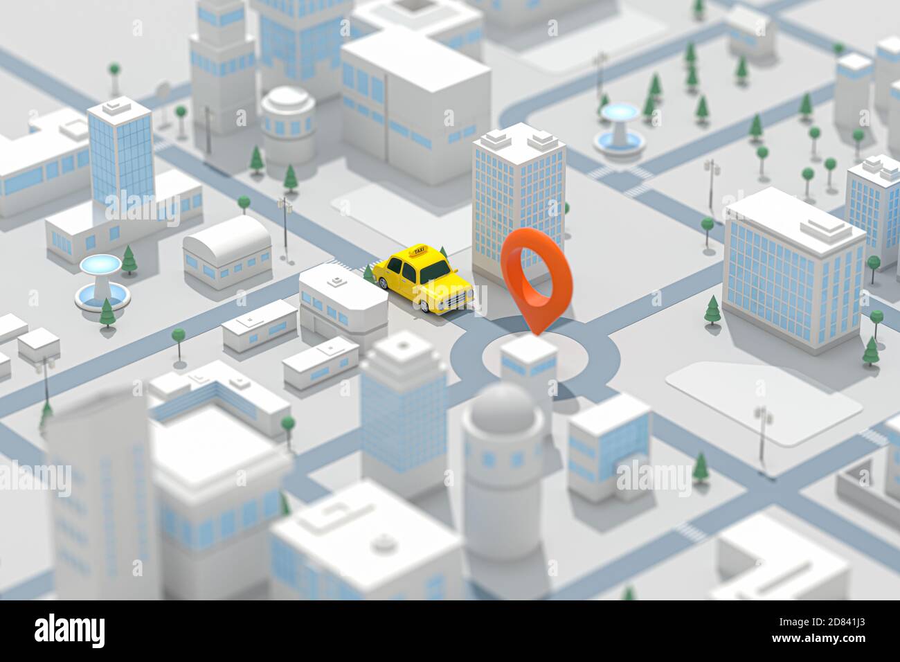 Mini-city with a taxi, transportation background, 3d rendering ...