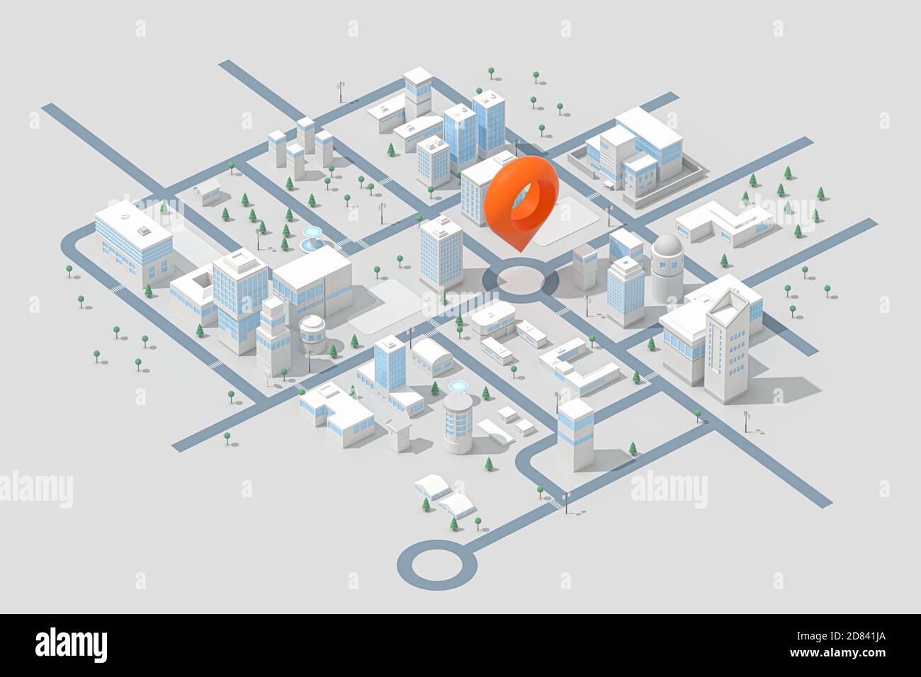 Mini-city with location sign, transportation background, 3d rendering ...