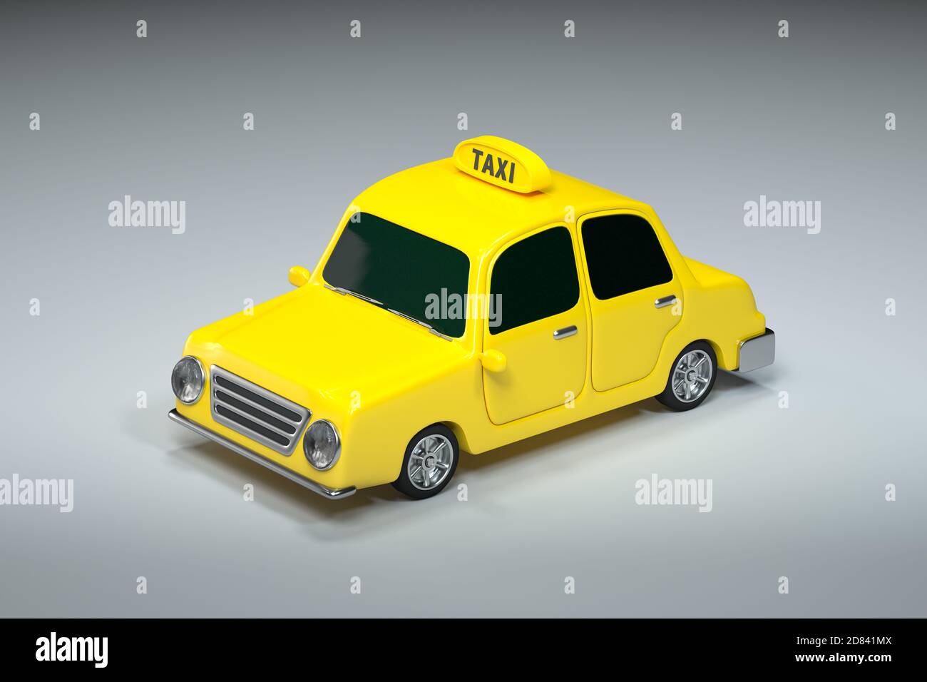 Mini 3D taxi, mini car with yellow color, 3d rendering. Computer ...