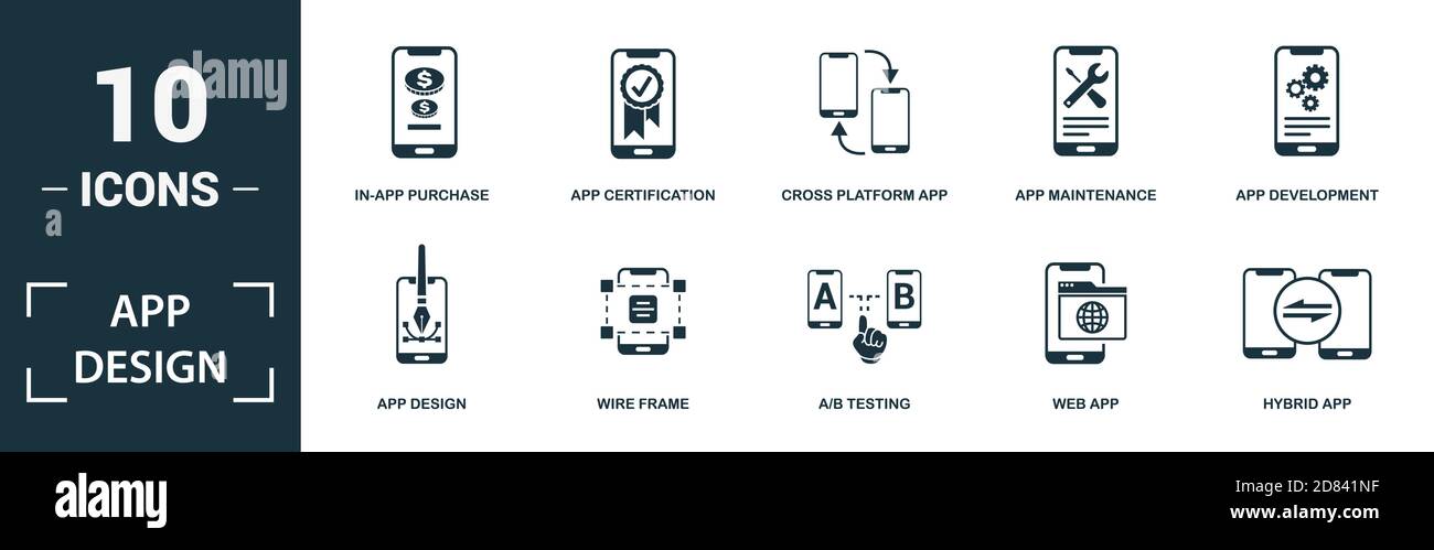 App Design Icon Set Monochrome Sign Collection With Custom App Agile Methodology App Api App