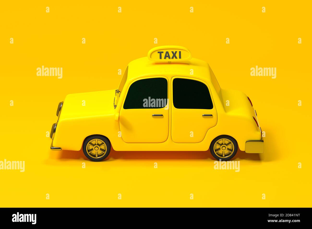 Mini 3D taxi, mini car with yellow color, 3d rendering. Computer ...