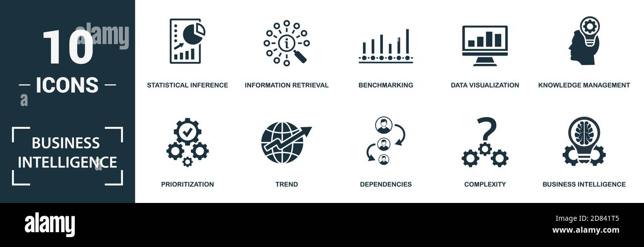 Business Intelligence icon set. Monochrome sign collection with ...
