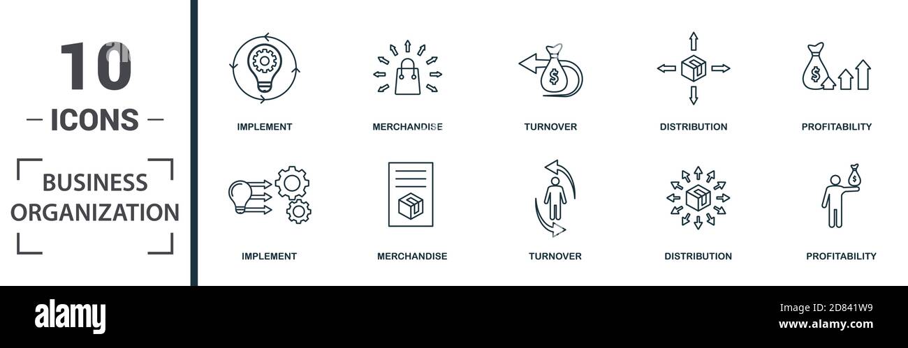 Business Organization icon set. Monochrome sign collection with ...