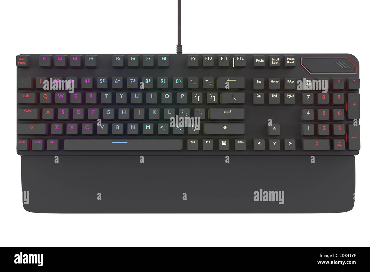 Black computer keyboard with rgb color isolated on white with clipping ...