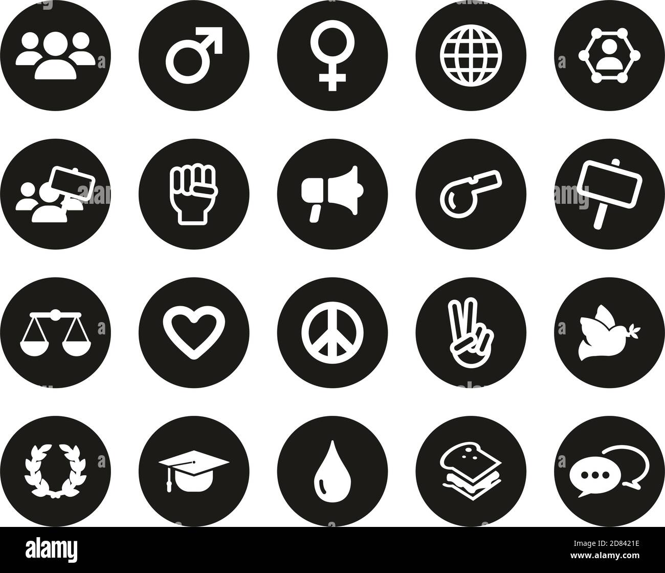 Human Rights Icons White On Black Flat Design Circle Set Big Stock ...