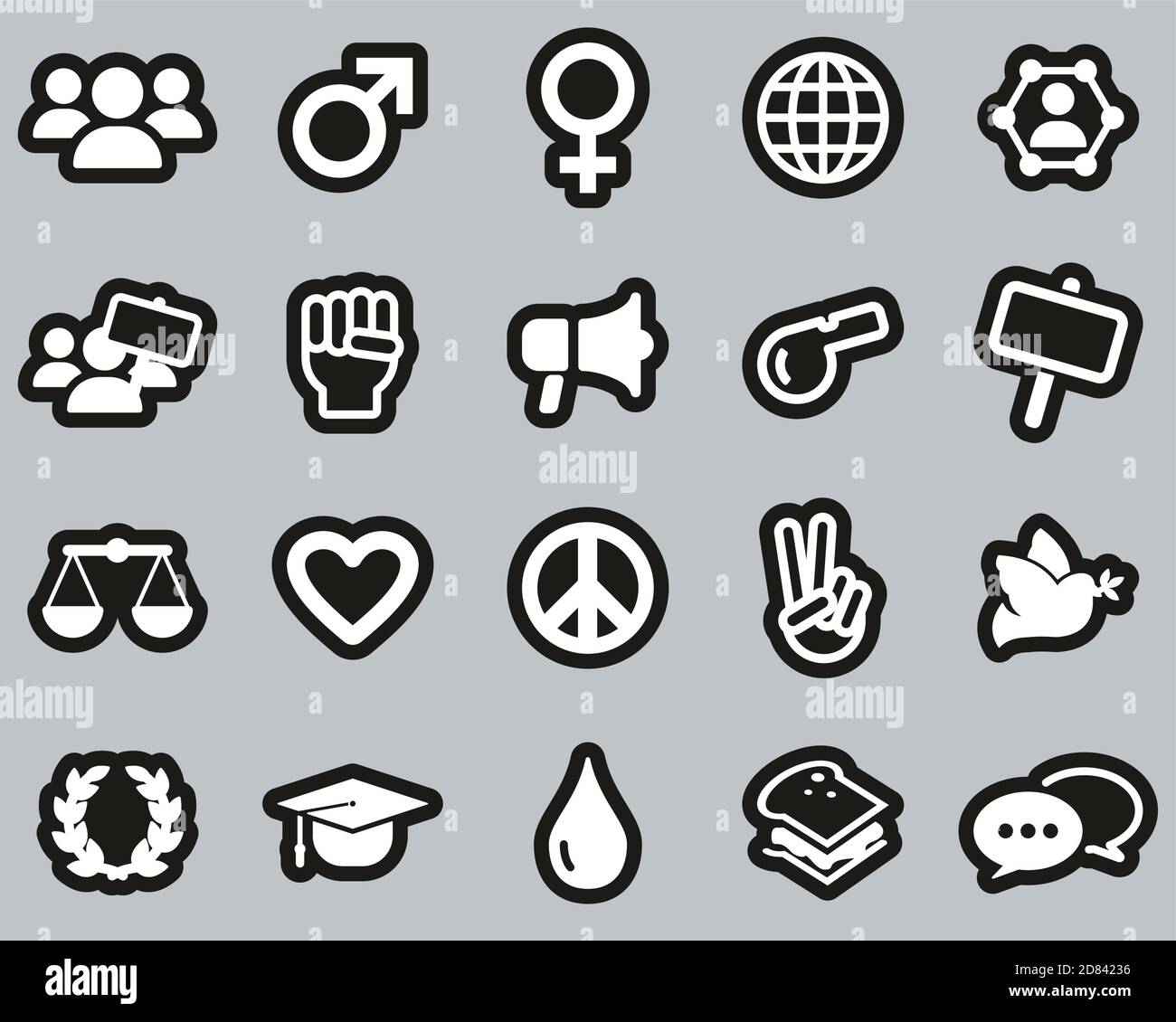 Human Rights Icons White On Black Sticker Set Big Stock Vector Image ...