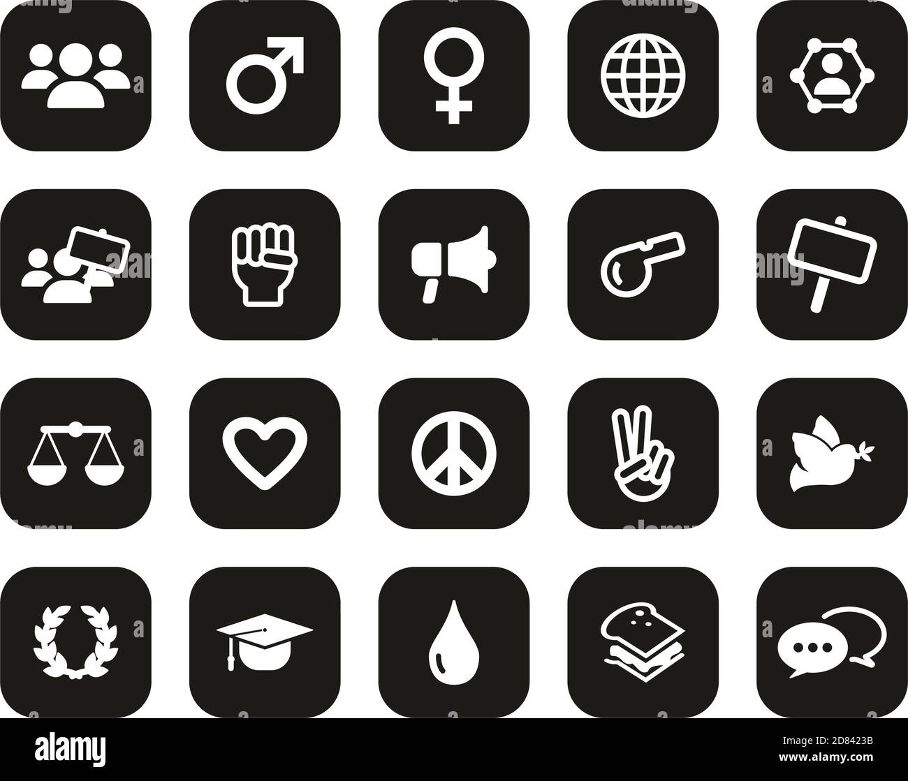 Human Rights Icons White On Black Flat Design Set Big Stock Vector ...