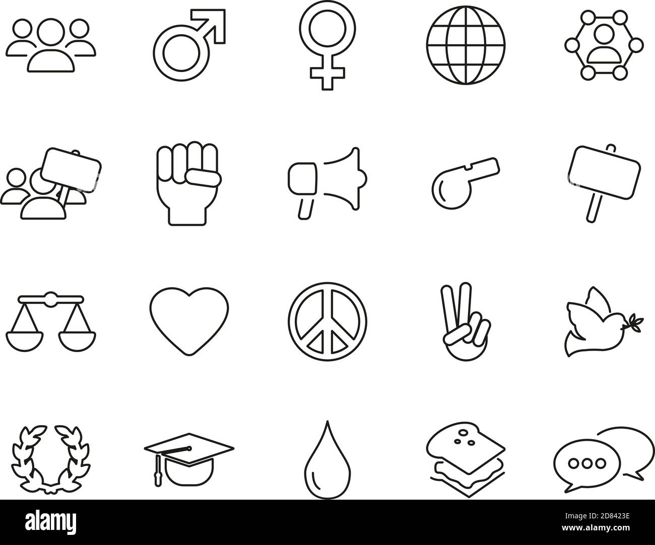 Human Rights Icons Black & White Thin Line Set Big Stock Vector Image ...