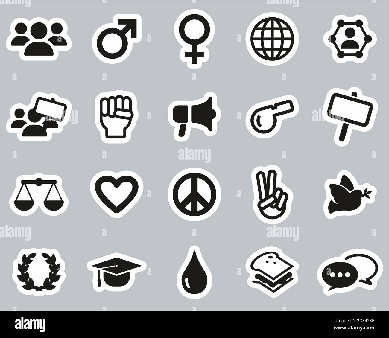 Human Rights Icons Black & White Sticker Set Big Stock Vector Image ...
