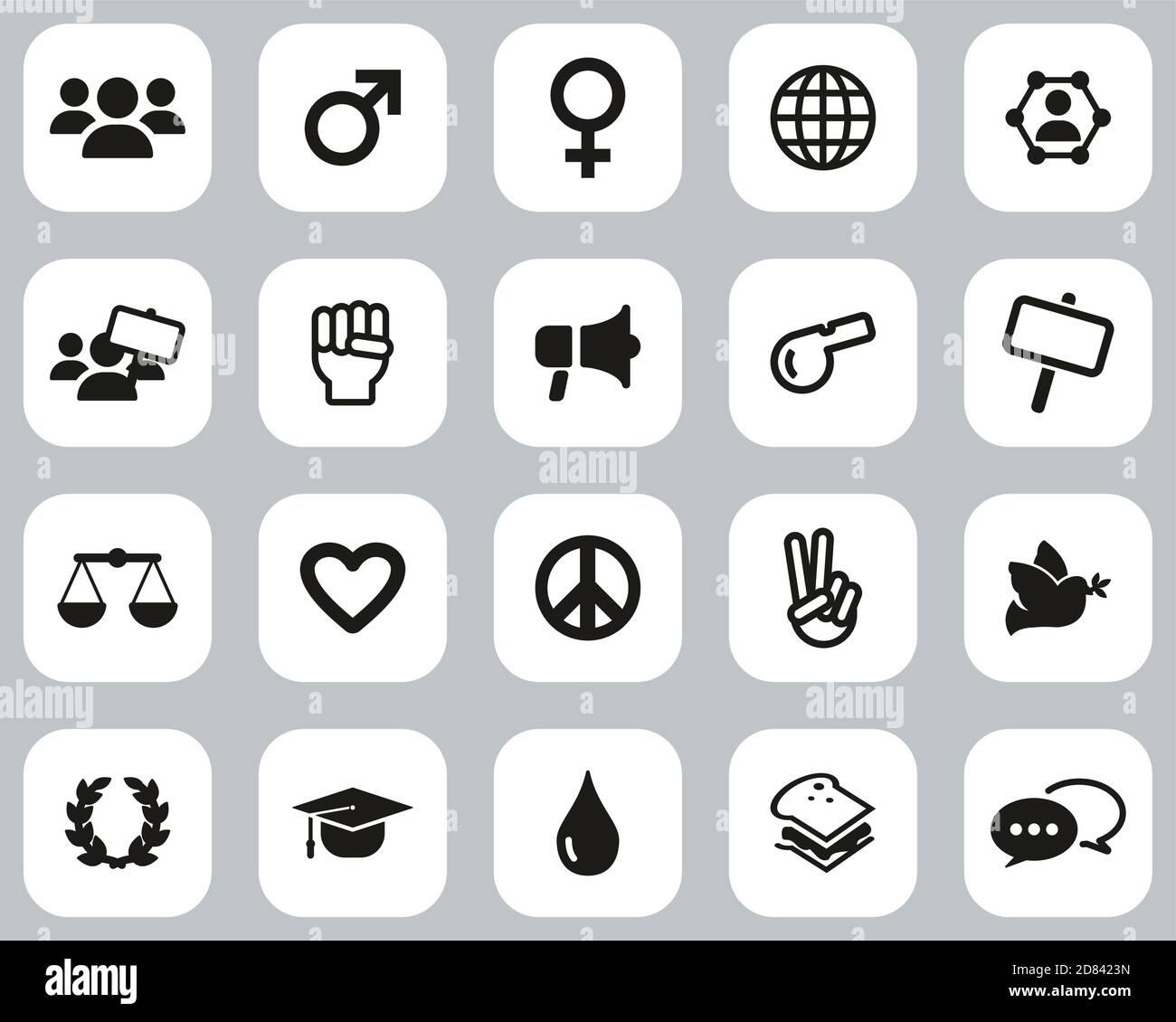 Human Rights Icons Black & White Flat Design Set Big Stock Vector Image ...