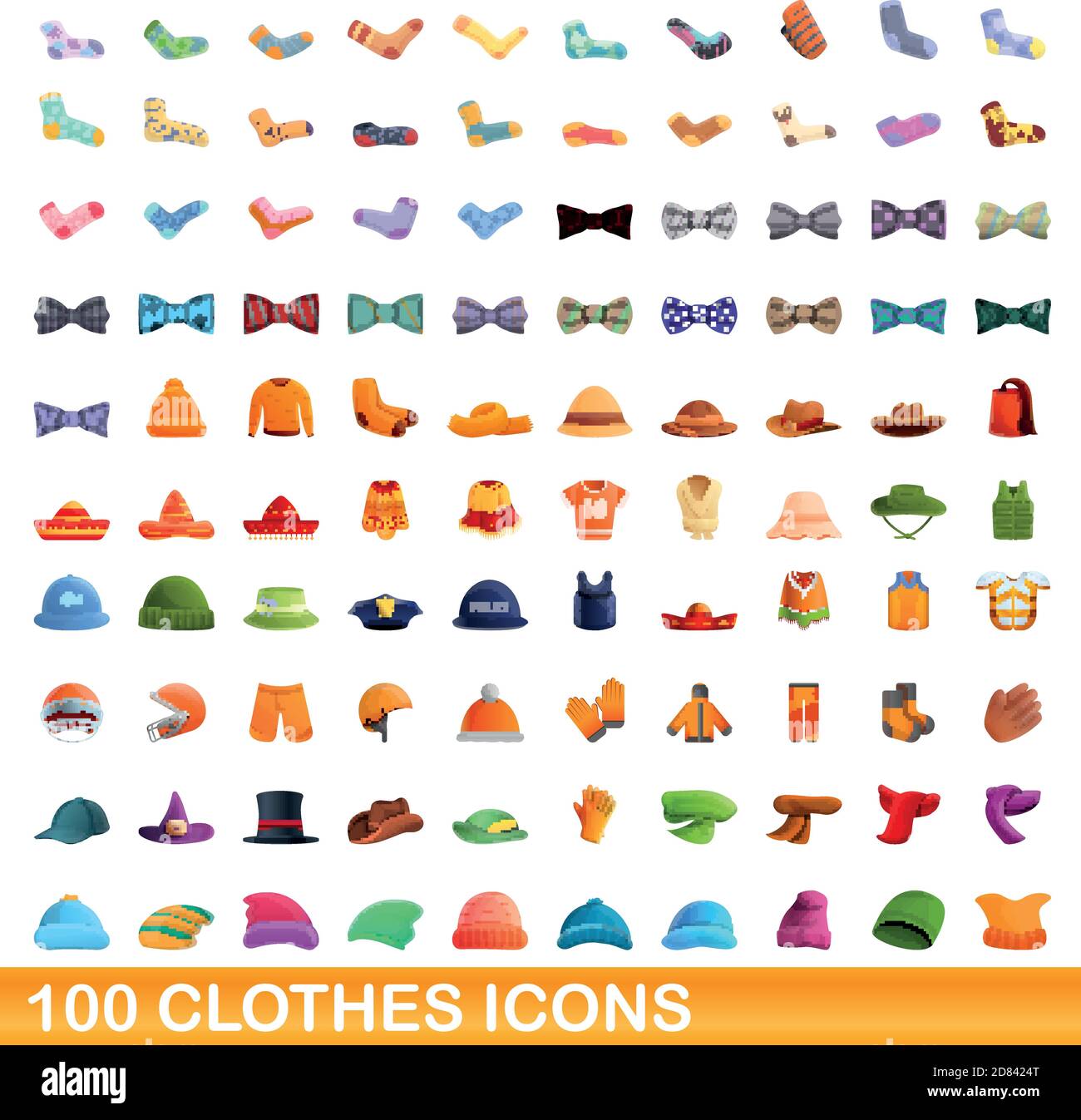 100 clothes icons set. Cartoon illustration of 100 clothes icons vector ...