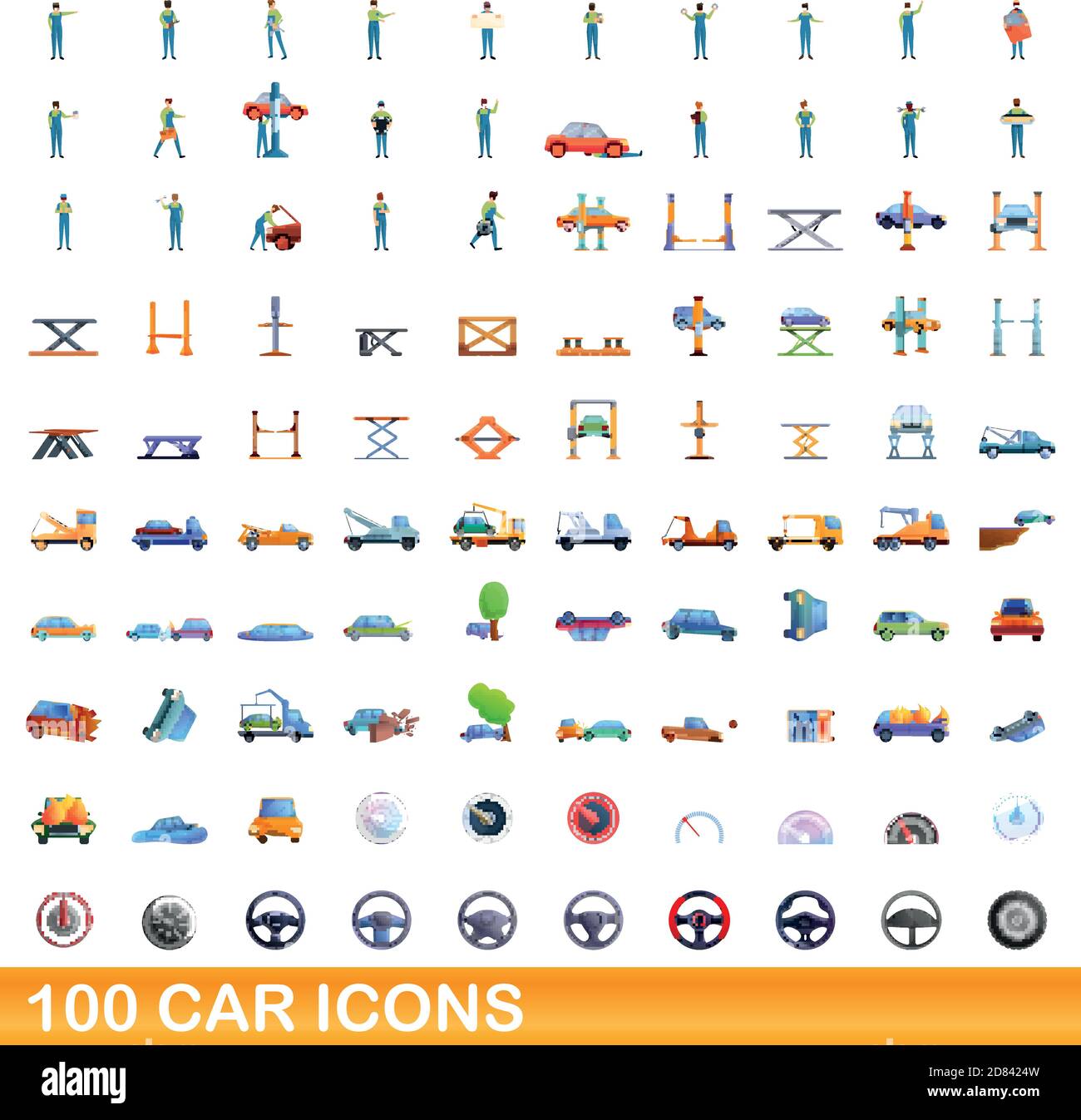 100 car icons set. Cartoon illustration of 100 car icons vector set ...