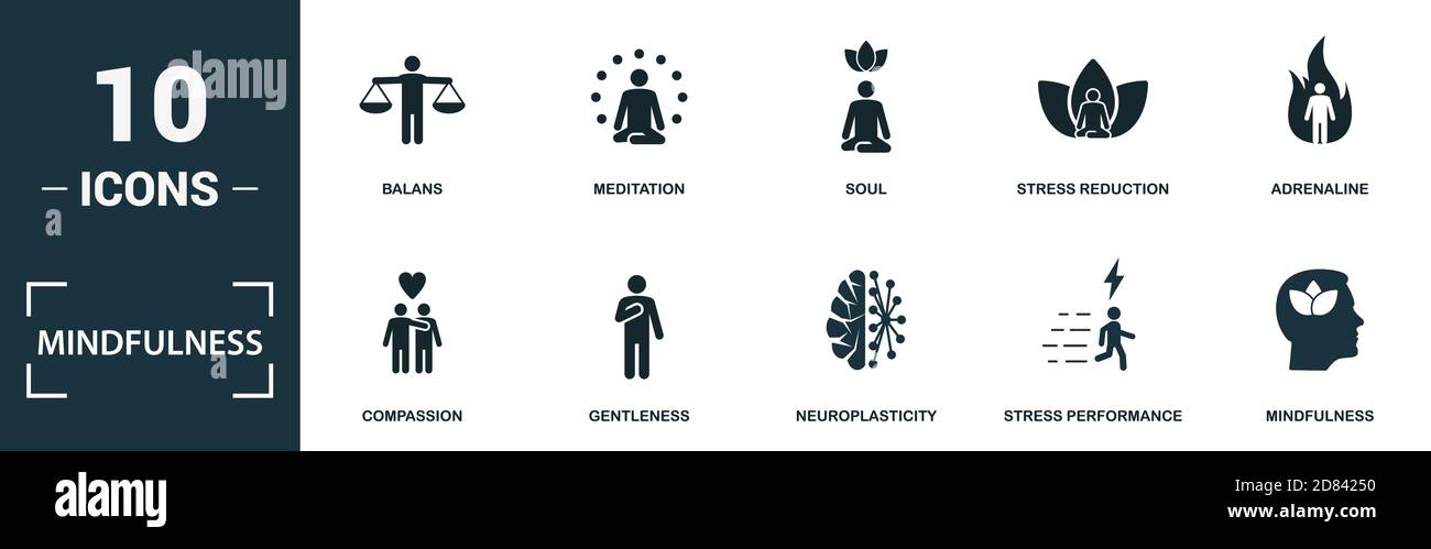 Mindfulness icon set. Monochrome sign collection with balans ...