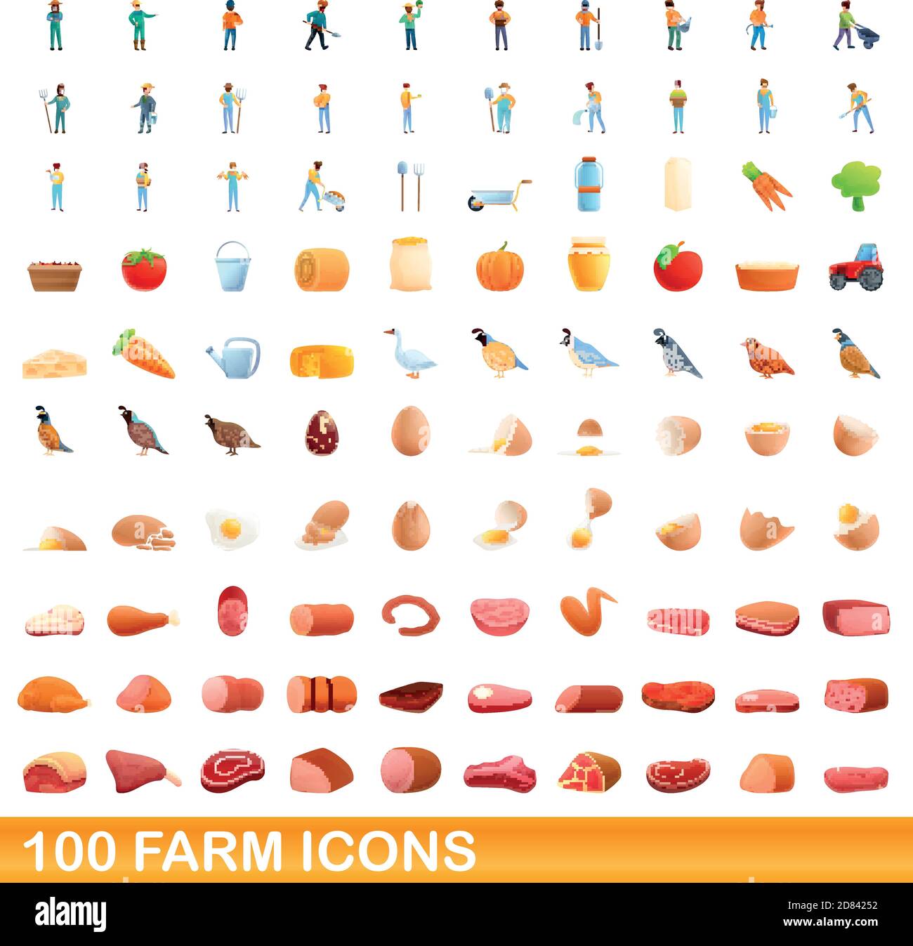 100 farm icons set. Cartoon illustration of 100 farm icons vector set ...