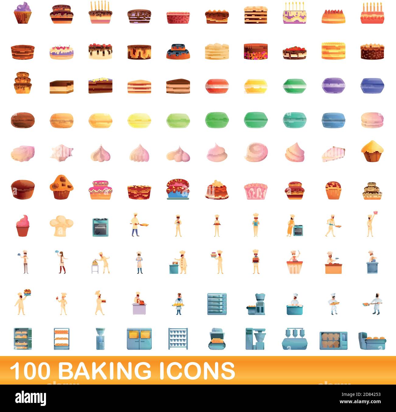 100 baking icons set. Cartoon illustration of 100 baking icons vector ...